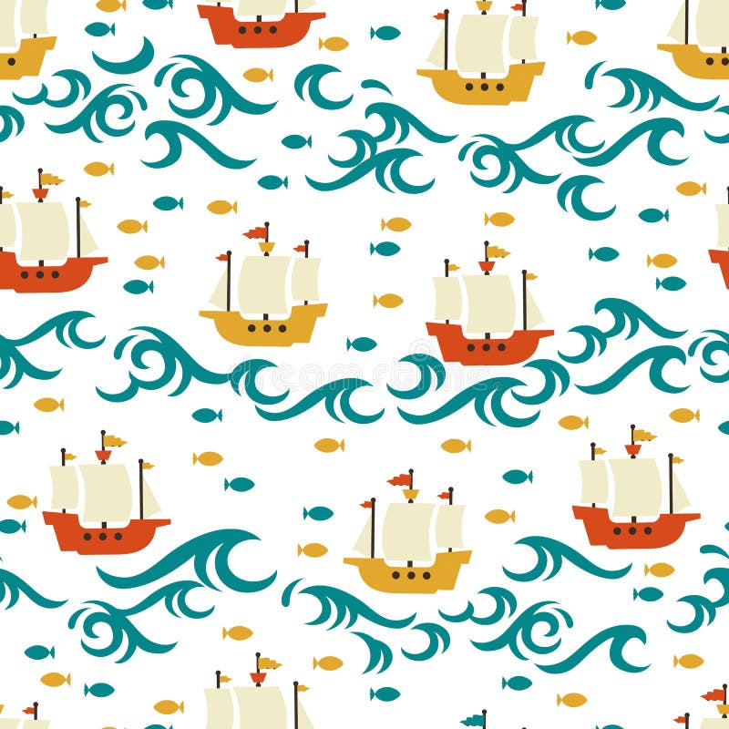 Sailing Ship Voyage Vector Graphic Seamless Pattern Stock Vector ...