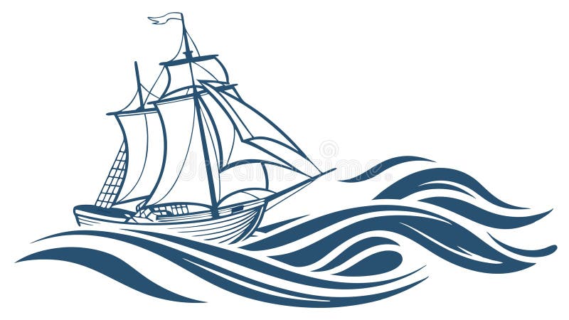 Sailing Ship Waves Ocean Voyage Historical Maritime, Vector Design ...