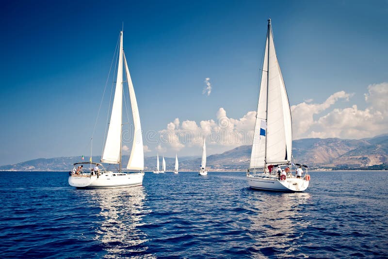 Sailing Ship Yachts with White Sails Stock Photo - Image of sailboat ...