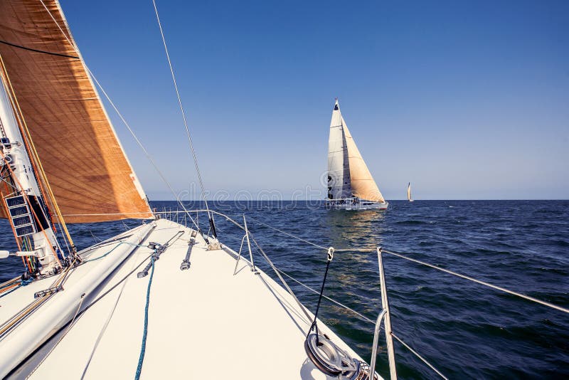 Sailing Ship Yachts with White Sails Stock Photo - Image of sail ...