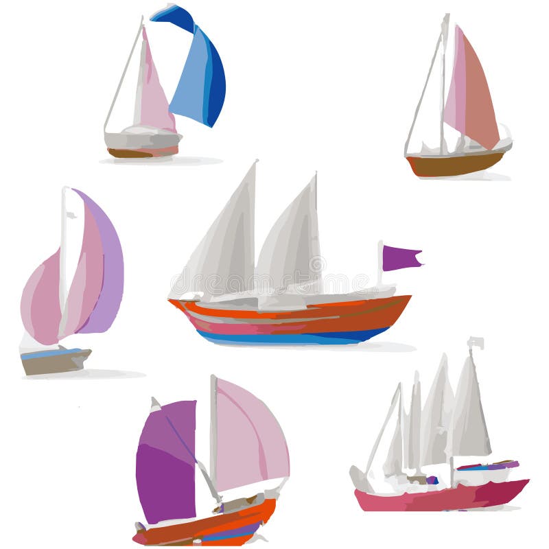 Sailing Ships Colorful Vector Icons Separated on White Background Stock ...
