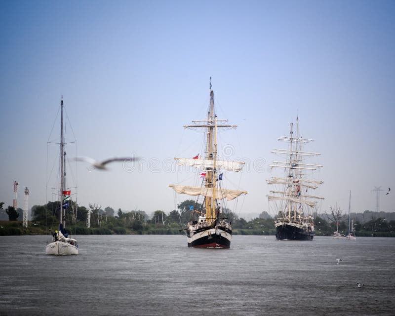 Sailing Ships River Gulls Stock Photos - Free & Royalty-Free Stock ...