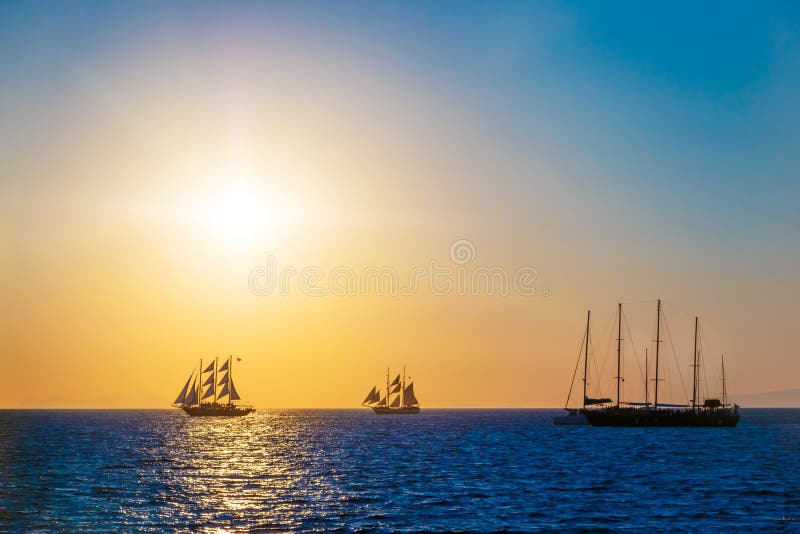 Sailing Ships on the Sea in Sunset Stock Image - Image of setting, sail ...
