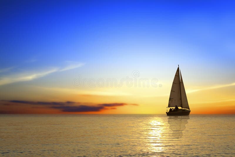 Sailing at sunset stock photo. Image of silhouette, ocean - 149461528
