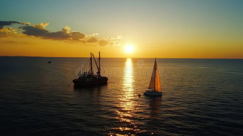Sailing into the Sunset: a Golden Maritime Scene with Boats and ...