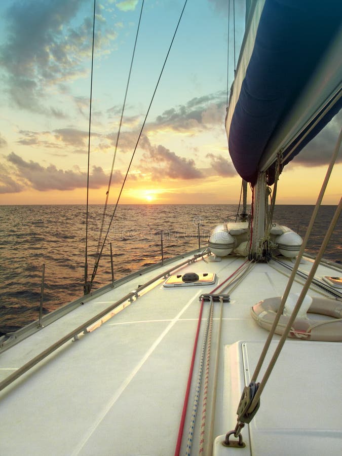 Sailing at Sunset in the Mediterranean Sea Stock Photo - Image of boat ...
