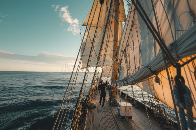 Sailing into Sunset: Nautical Adventure on the Open Sea Stock Image ...