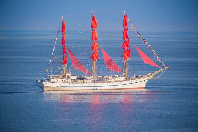Sailing Three-masted Vessel Stock Image - Image of outdoor, beautiful ...