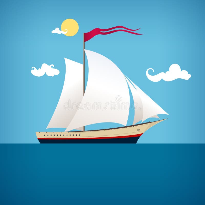 Sailing Vessel in the Blue Ocean, Vector Stock Vector - Illustration of ...