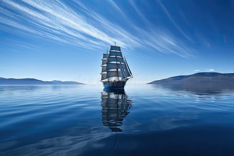Sailing Vessel in Full Sail on Sparkling Blue Water Stock Illustration ...