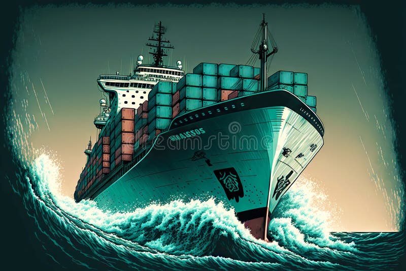 Sailing on Waves Cargo Ship Bringing Container To Harbor Stock Photo ...