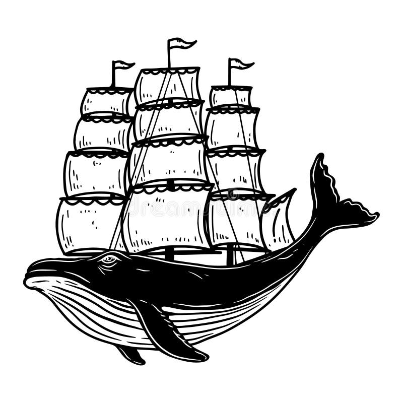 Sailing Whale. Illustration of the Whale with Ship Sails. Design ...