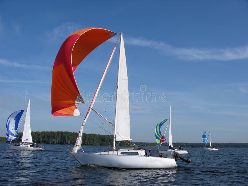 Sailing with White Spinnaker Stock Image - Image of mediterranean ...