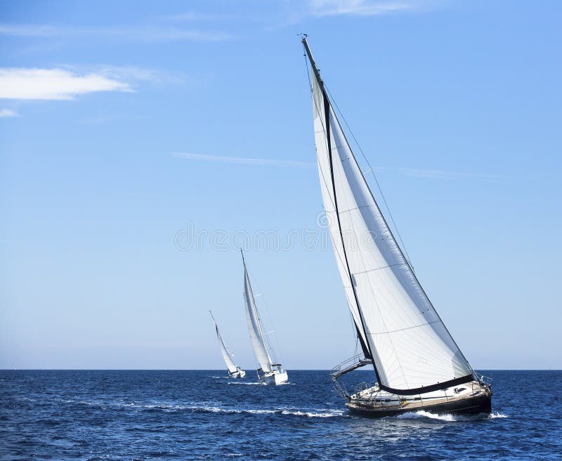 Sailing in the Wind through the Waves at the Aegean Sea in Greece ...