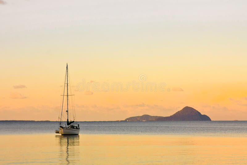 Sailing Yacht on Calm Sea at Sunset Stock Image - Image of sunrise ...