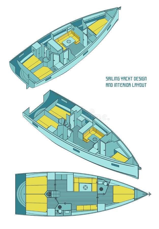 Sailing Yacht Design and Interior Layout Illustration Stock Vector ...