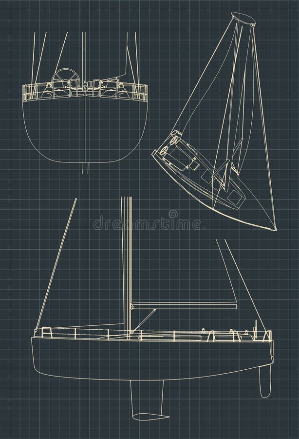Sailing Yacht and Its Interior Blueprints Stock Vector - Illustration ...