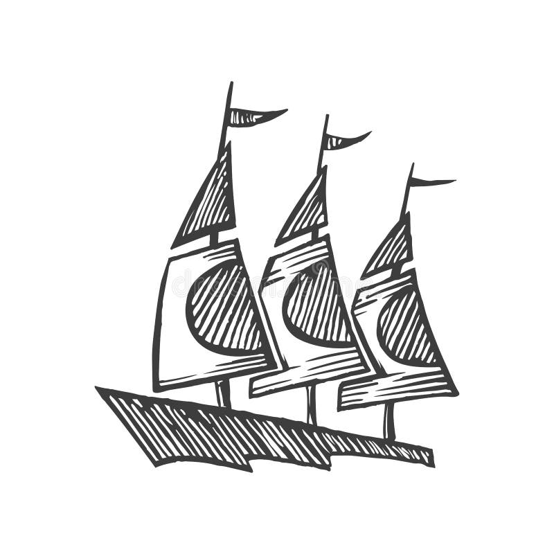 Sailing Yacht Floats on Waves. Side View. Vector Sketch Stock ...
