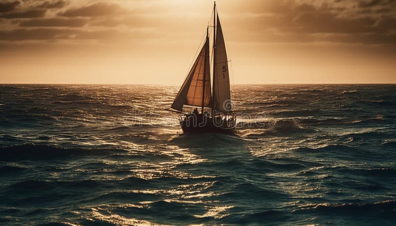 Sailing Yacht Glides on Waves at Dusk Generated by AI Stock Image ...