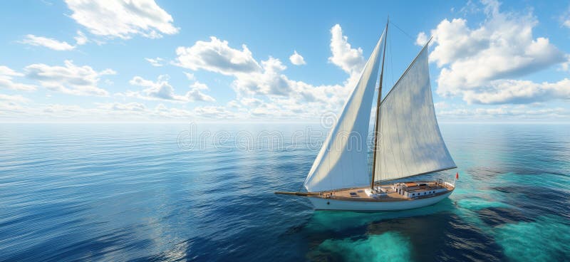 Sailing Yacht Gliding through Calm Blue Ocean Waters Under a Bright Sky ...