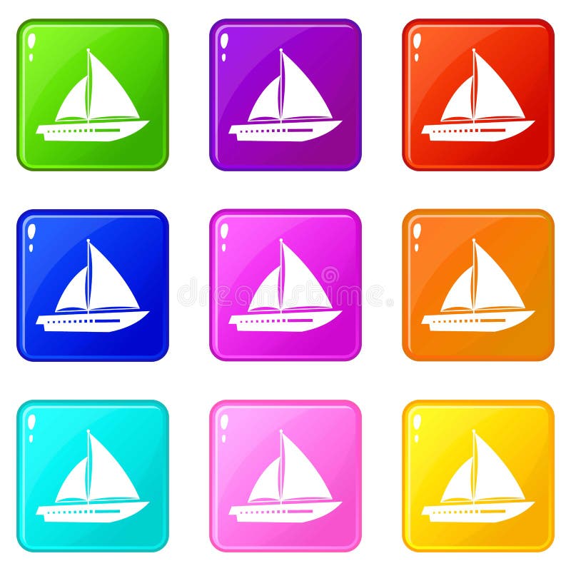 Sailing yacht icons 9 set stock vector. Illustration of river - 96084661