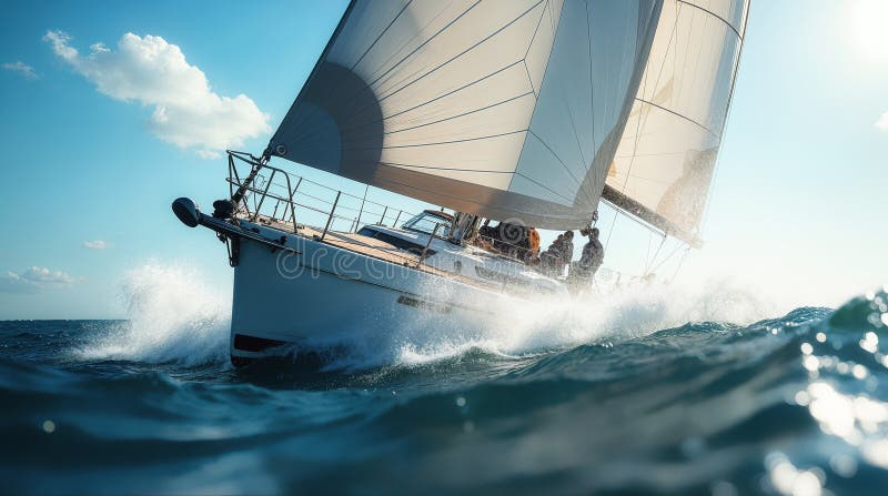 Sailing Yacht Making Splashes while Sailing in the Sea on a Sunny Day ...