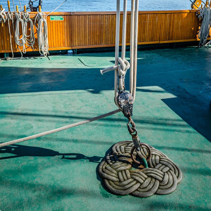Sailing Yacht Ropes and Pulley on Deck Stock Photo - Image of vacation ...