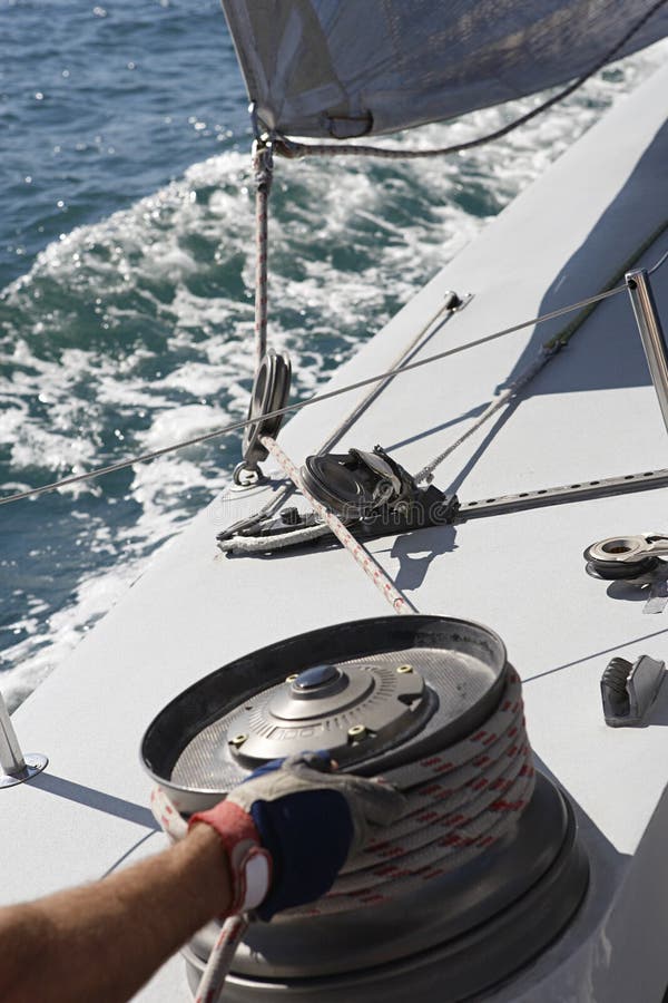 Sailor Adjusting Rope on Boat Close Up of Hand Stock Image - Image of ...