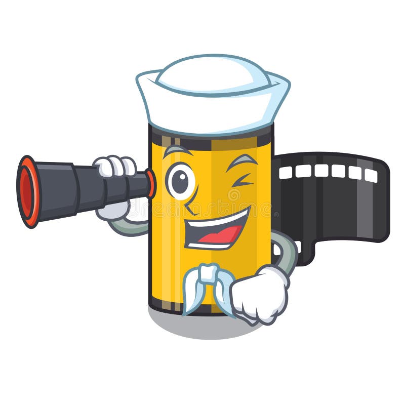 Sailor with Binocular Camera Roll Above Wooden Cartoon Table Stock ...