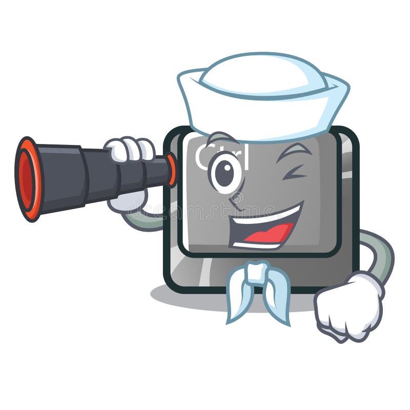 Sailor With Binocular Character Ctrl Button Attached On Computer Stock
