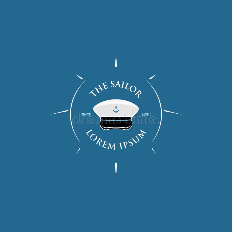 Sailor Captain Hat Badge Logo with Thin Sunburst Stock Vector ...
