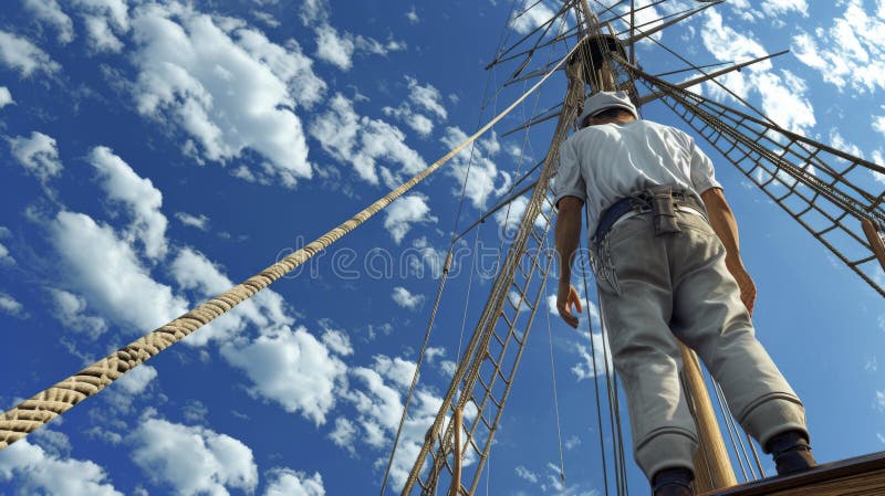 A Sailor Carefully Inspecting the Rigging Ensuring Its Safety and ...