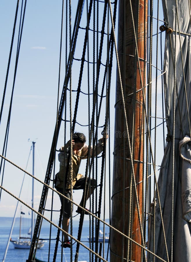 Sailor Climbing Ship Rigging Stock Photo - Image of sailing, male: 1269390