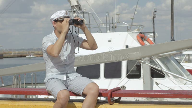 Sailor Man Looking through the Binoculars Stock Video - Video of ...