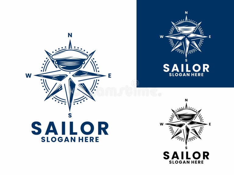 Sailor or Maritime Logo Design Vector Template. Compass with Captain S ...