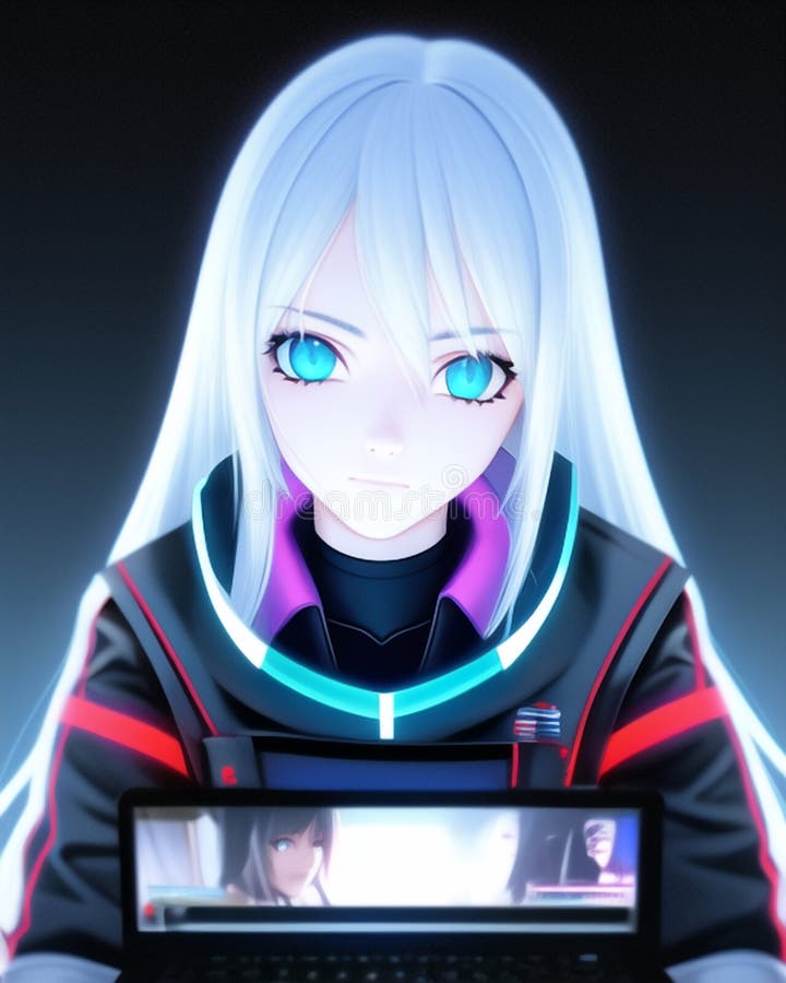 The Sailor Moon Anime Girl Hacker on the Laptop Computer System. Stock ...