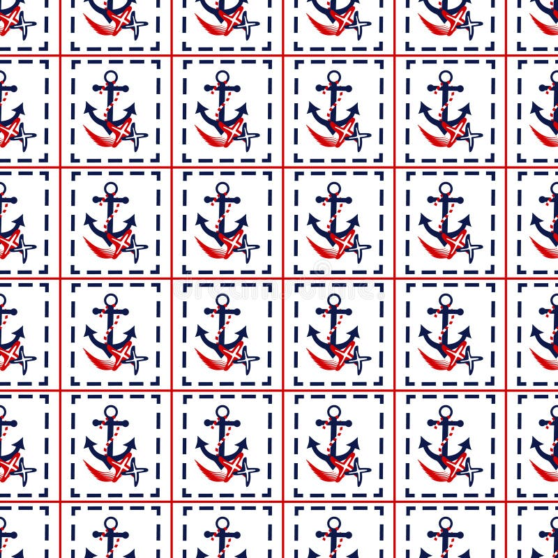 Sailor and Nautical Pattern in Blue-red Style Stock Vector ...