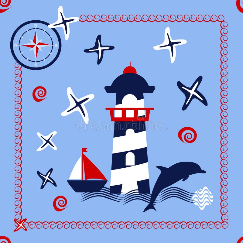 Sailor and Nautical Pattern in Blue-red Style Stock Vector ...