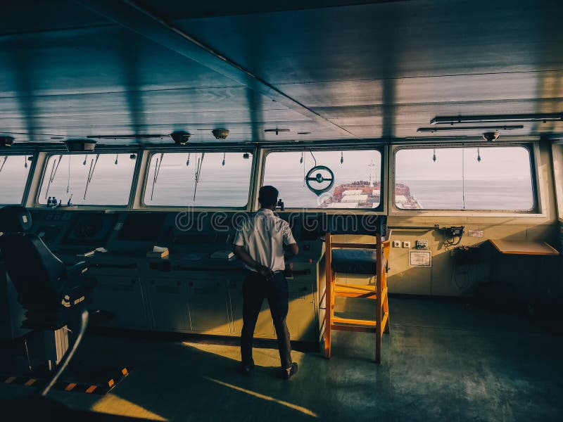 A Sailor Officer Standing in the Bridge during His Watch Editorial ...
