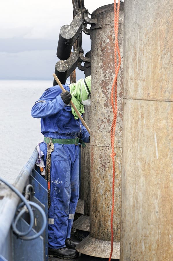 Sailor Paint Old Rusty Pipe on Top a Funnel Editorial Stock Photo ...