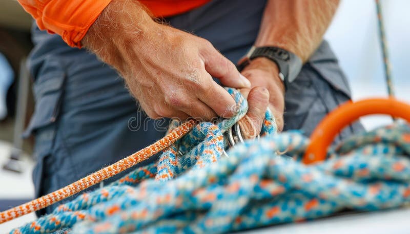 Sailor S Precise Hands Adjusting Sail Ropes, Symbolizing Skill in ...