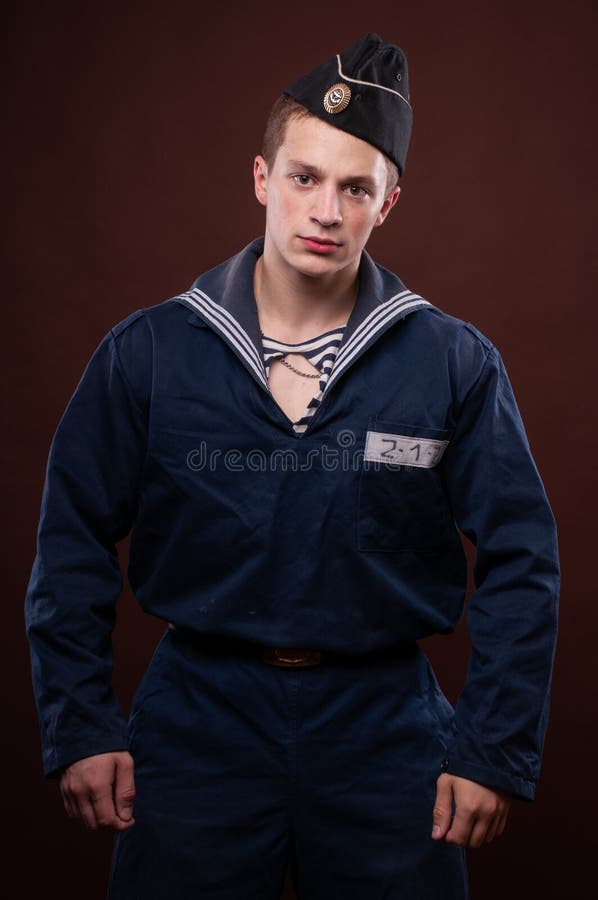 Sailor in studio stock photo. Image of striped, buff - 191685780