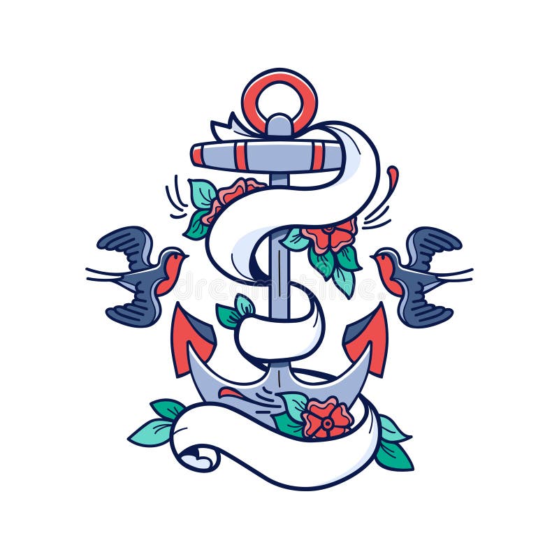 Sailor Tattoo Style Decorated Banner with Anchor Stock Vector ... Sailor Tattoo Style Decorated Banner with Anchor Stock Vector ...