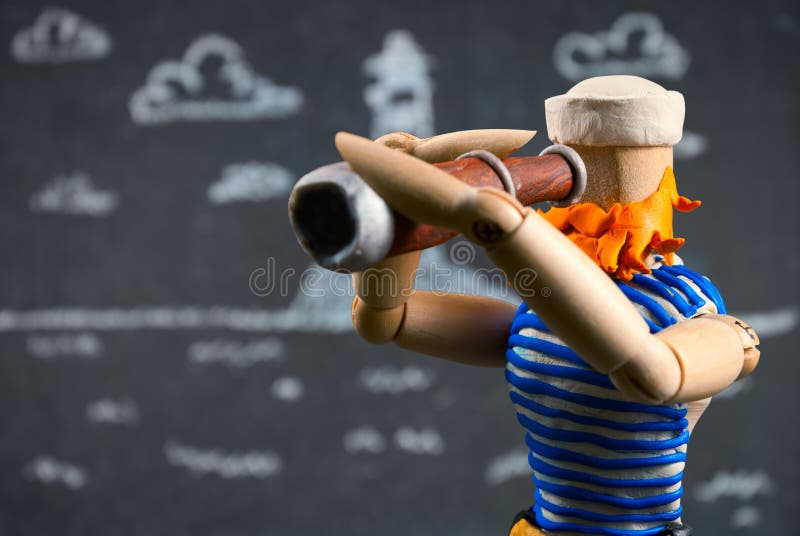 Sailor wooden dummy. stock photo. Image of model, spyglass - 76015850