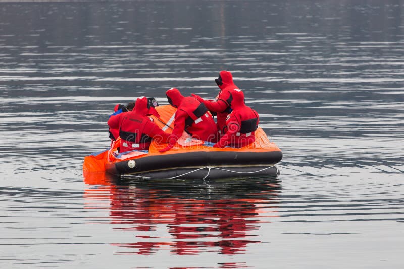Sailors in an Emergency Life Boat Stock Image - Image of boat, lifeboat ...