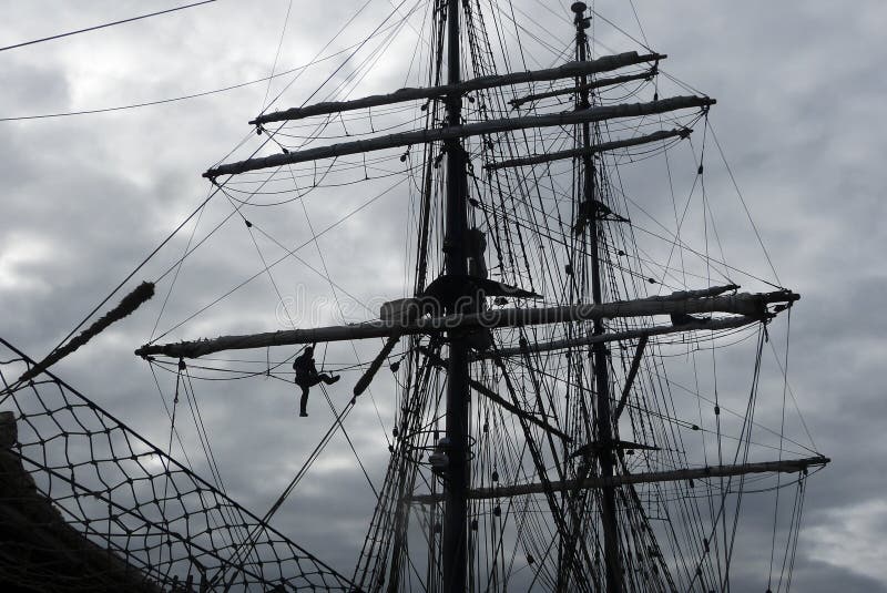 Sailors Working Aloft in the Rigging, Traditional Tallship Stock Photo ...
