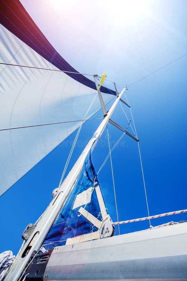 Sails of a Sailing Yacht in the Wind Stock Image - Image of openwater ...