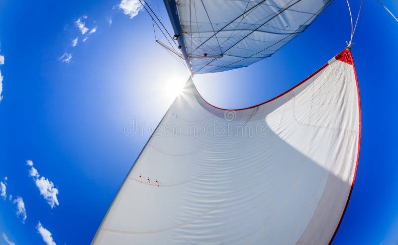 Sails up stock photo. Image of fisheye, caribbean, clouds - 116563406