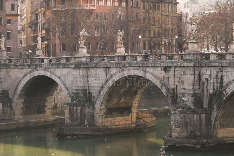 Saint Angel Bridge in Rome, Italy. Stock Image - Image of touristic ...