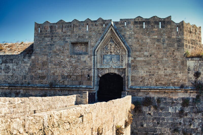 Saint Athanasios Gate To the Citadel of Rhodes Stock Image - Image of ...